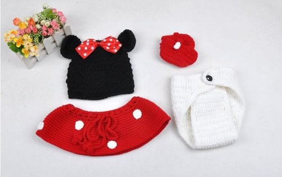 Newborn Baby Photo Prop Crochet Custom Mickey Mouse Photography Back Drop Props Clothing Sets