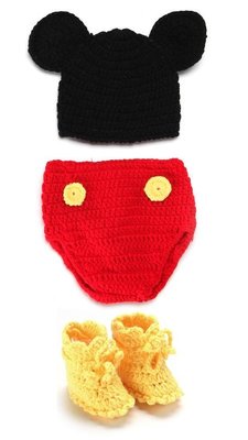 Newborn Baby Photo Prop Crochet Custom Mickey Mouse Photography Back Drop Props Clothing Sets