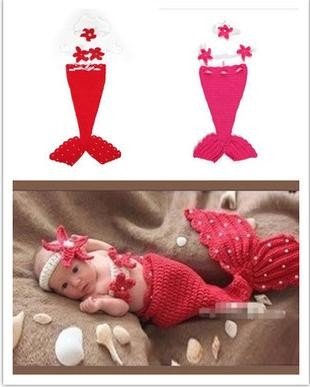 Newborn Baby Mermaid Cotton Photography Prop Animal Crochet Knitted Dress Sets