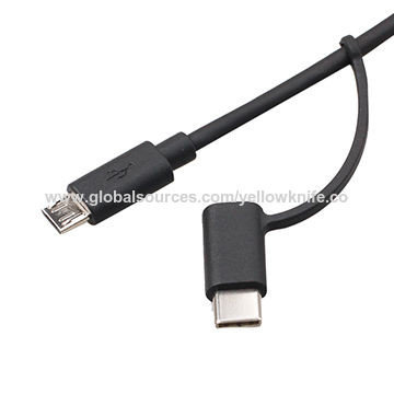 4 Feet 2 In 1 Micro USB To Type C Charging Cable 1A / 2A 8 Pin Round Black