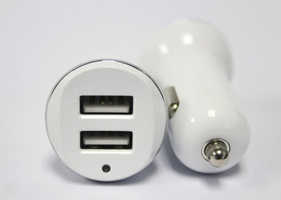 White Portable Dual Car USB Adapter Standard High Speed With Metal Ring