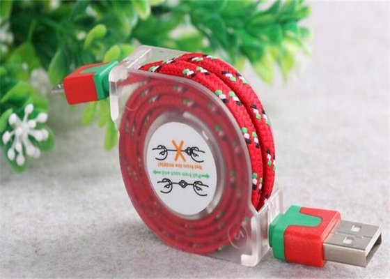Customized USB To Micro USB Retractable Cable , Fabric Braided Micro USB Cable