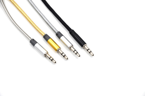 Metallic 3.5mm Textile Braided Audio Cable Male To Male With Metal Housing