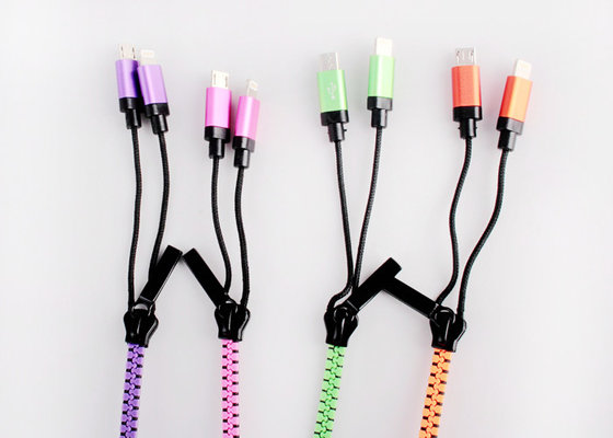 1m Flat Zipper Multifunction USB Cable With Metal Shell Micro USB / 8pin