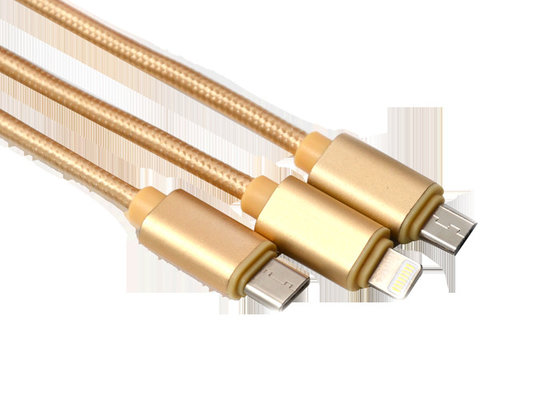 Triple High Speed Multifunction USB Cable With 2 Micro USB / 1 Type C USB