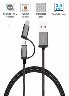 4ft Micro USB To Type C Sync And Charge Cable Micro / 8pin , Multicolor