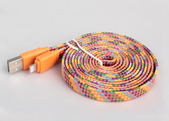4ft Flat MFI Certified Cable For Apple Multicolor High Gloss Braided Textile