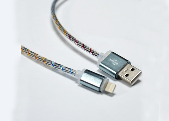 Colorful 5V Round MFI Certified Lightning Cable With LED Light Indicator