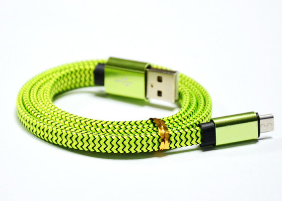 Glossy Fabric Fast Charging Cable Supports USB 2.0 / High Speed / Green