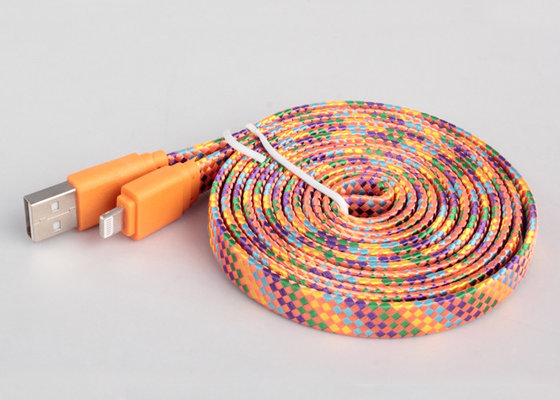 Flexible Flat Charging Cable With Multicolor High Gloss Textile , Micro USB
