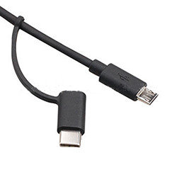 4 Feet 2 In 1 Micro USB To Type C Charging Cable 1A / 2A 8 Pin Round Black