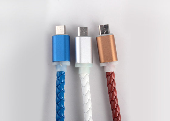 PU Leather Coated Braid Micro USB Charging Cable 2A Male To Male USB Cable