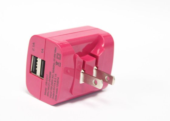 UL Certified Pink Wall Charger Adapter 2.4A 12W Dual USB With Folding Plug