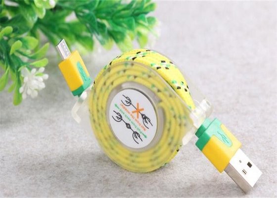 Customized USB To Micro USB Retractable Cable , Fabric Braided Micro USB Cable