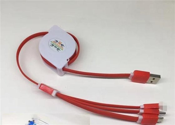 Multifunction 3 In 1 USB Retractable Charging Cable 3ft Type C For Mobile Phone