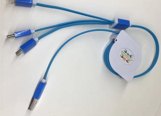 Multifunction 3 In 1 USB Retractable Charging Cable 3ft Type C For Mobile Phone