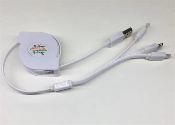Multifunction 3 In 1 USB Retractable Charging Cable 3ft Type C For Mobile Phone
