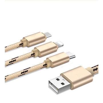 Micro / 8pin / Type C Multifunction USB Cable With Aluminum Adapter Connector