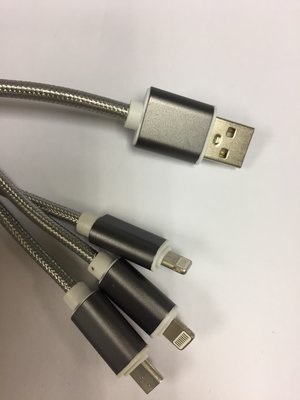 Micro / 8pin / Type C Multifunction USB Cable With Aluminum Adapter Connector