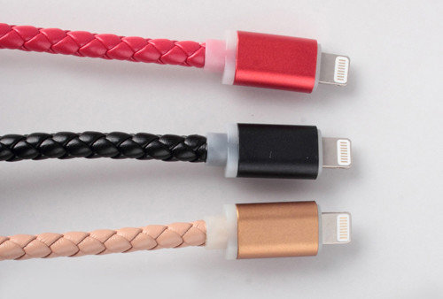 Leather Braided Lightning to USB Cable with Aluminum Housing for iPhone