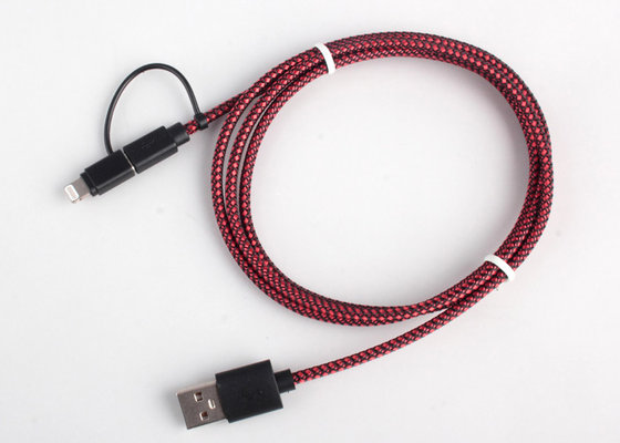 Nylon Braided Charging Cable in Red Color / Multifunction / Metal Jacket