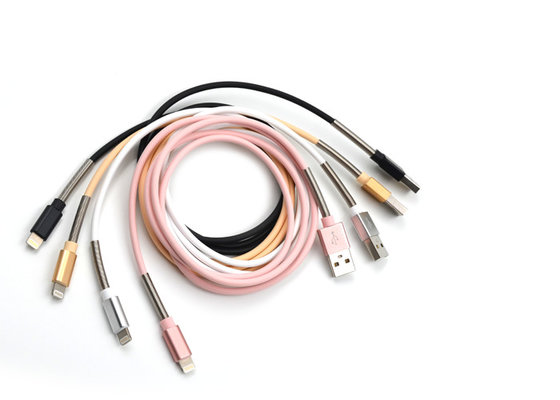 PU Wraped Lightning MFI Certified Iphone Cable For IOS 10 / 2A / Silver / 1m