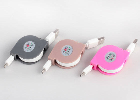 1m 2 in 1 Micro USB to USB Retractable Charging Cable in TPE Pink Color