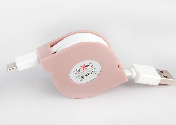 1m 2 in 1 Micro USB to USB Retractable Charging Cable in TPE Pink Color