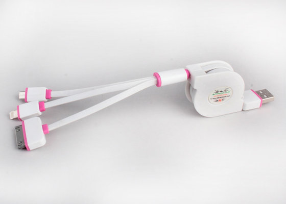1m Multifunction USB Cable Pink , 3 in 1 Retractable USB Charging Cable