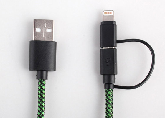 2 in 1 Nylon Braided Multifunction USB Cable in Green with Metal Jacket