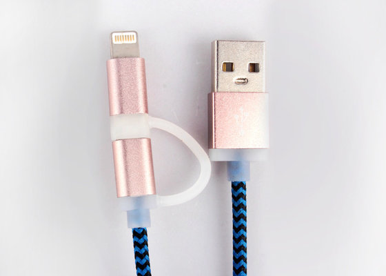 Blue / Black Braided Micro USB to USB Charging Cable 2A for Fast Charging