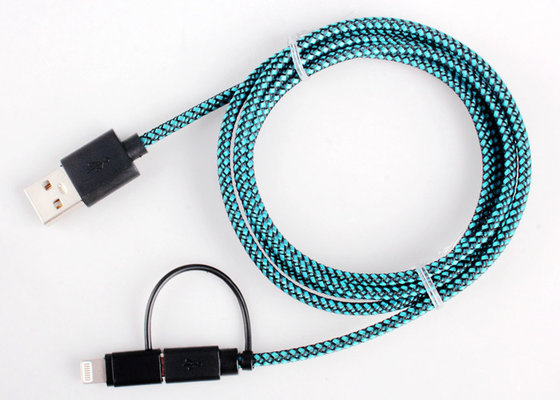 Blue / Black Braided Micro USB to USB Charging Cable 2A for Fast Charging