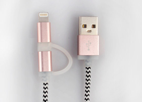 2 in 1 Braided Multifunction USB Cable Black and White with Metal Jacket