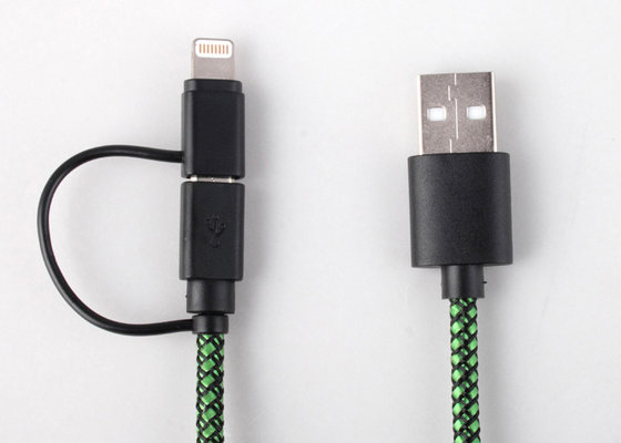 2 in 1 Braided Multifunction USB Cable Black and White with Metal Jacket