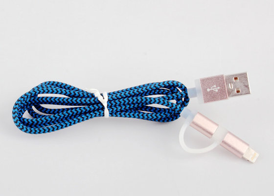 Pink Multifunction Micro USB to USB Cable , Nylon Braided Charging Cord