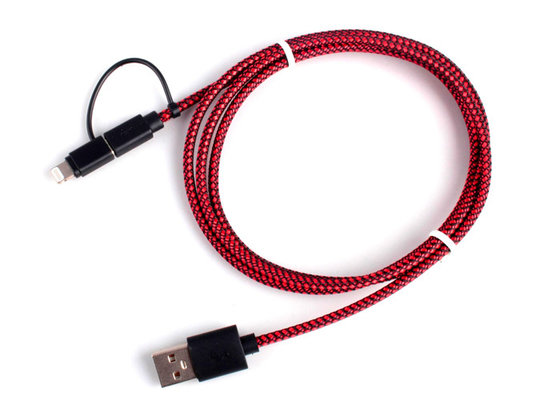 Pink Multifunction Micro USB to USB Cable , Nylon Braided Charging Cord