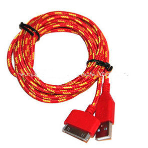 Red Color 30 Pin To USB Sync And Charge Cable Covered with Nylon , Two Sided