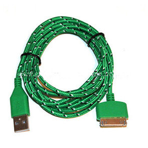 Durable 30 Pin To USB Micro Usb Sync Cable 3ft Covered With Green Nylon