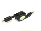 Black 2.5 Feet USB To Micro USB Retractable Cable Flat For Sync And Charge