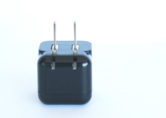 Black 5V Dual Usb Wall Charger With Foldable Plug / Metal Case For Mobile