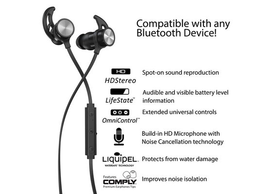3w 60mah Wireless Bluetooth Sport Headphones With Stereo Sound / Bass