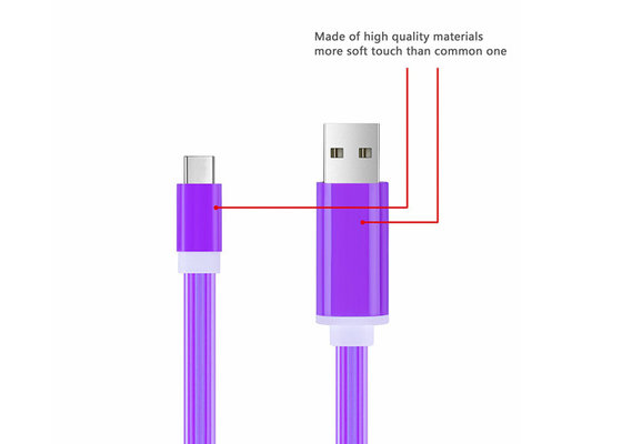 3 Feet USB Type C Cable With 2A Purple LED Glow Light For Mobile Phones