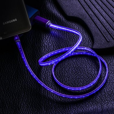 3 Feet USB Type C Cable With 2A Purple LED Glow Light For Mobile Phones