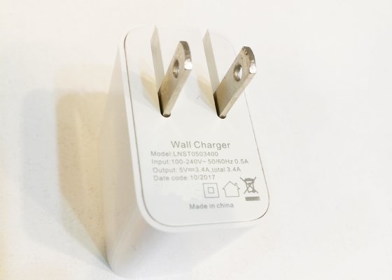 5V / 3.4 A Shrink Plug USB Wall Charger Adapter Two - Port White