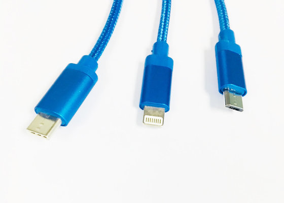 3 in 1 Metalize fiber braid charging cable micro / lightning / type-c for mobile phone