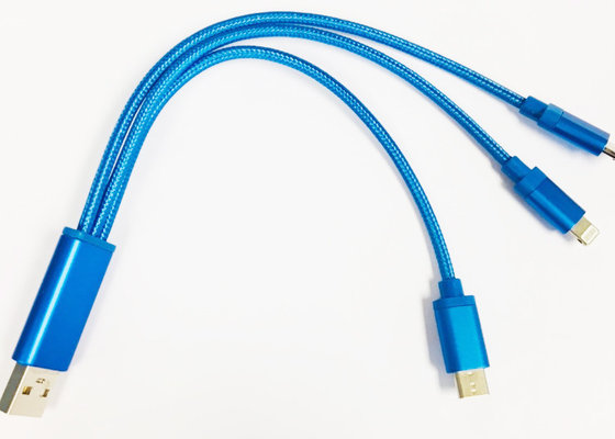 3 in 1 Metalize fiber braid charging cable micro / lightning / type-c for mobile phone