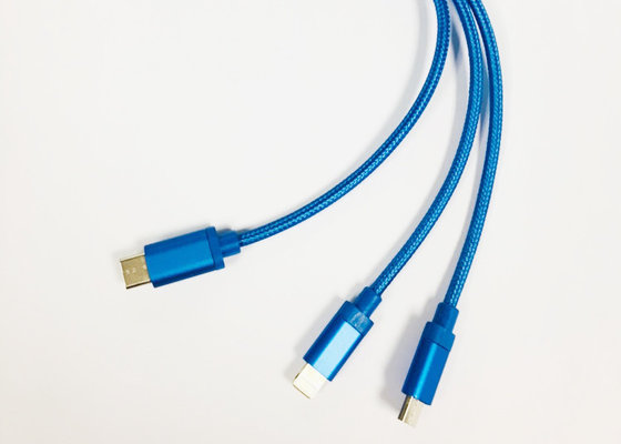 3 in 1 Metalize fiber braid charging cable micro / lightning / type-c for mobile phone