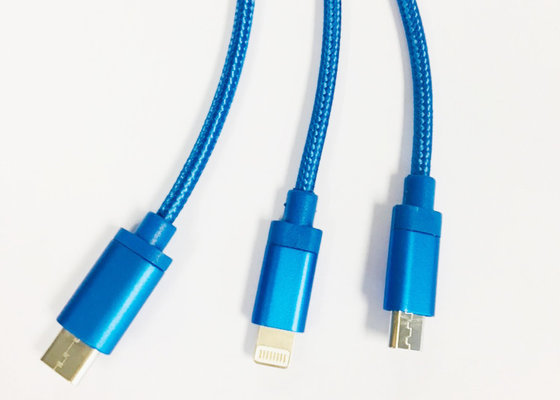 3 in 1 Metalize fiber braid charging cable micro / lightning / type-c for mobile phone