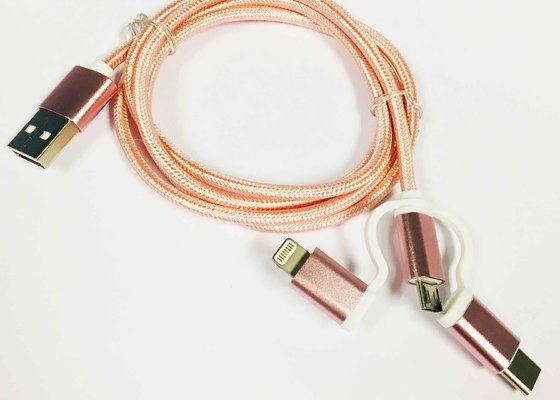 3 in 1 Metalize fiber braid charging cable micro / lightning / type-c
