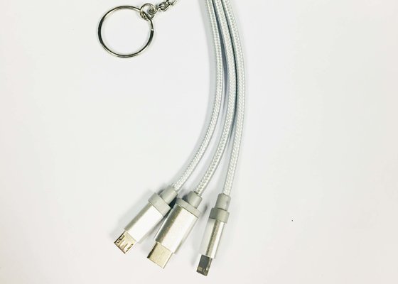 Portable 3 in 1 key chain charging cable micro / lightning / type-c